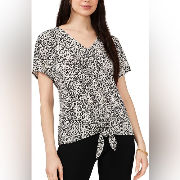 Chaus | Tops | Chaus Black And White Animal Print Vneck Front Tie ...